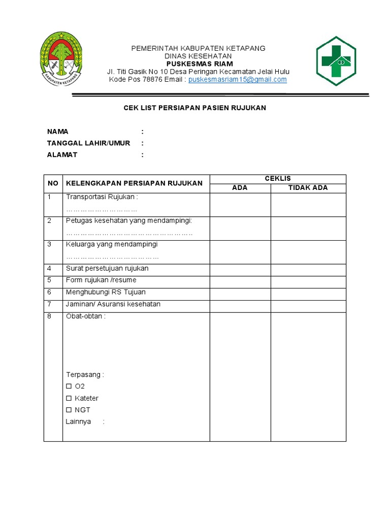 Form Ceklis Persiapan Pasien Rujukan | PDF