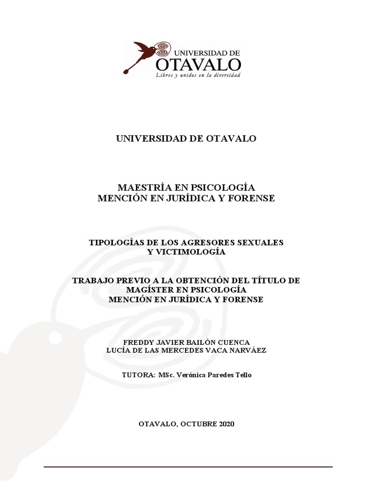 Pp-Psi-Jur-2020-046 - Bailon y Vaca 2021 - Tipologias Agresores Sexuales y Victimologia | PDF ...