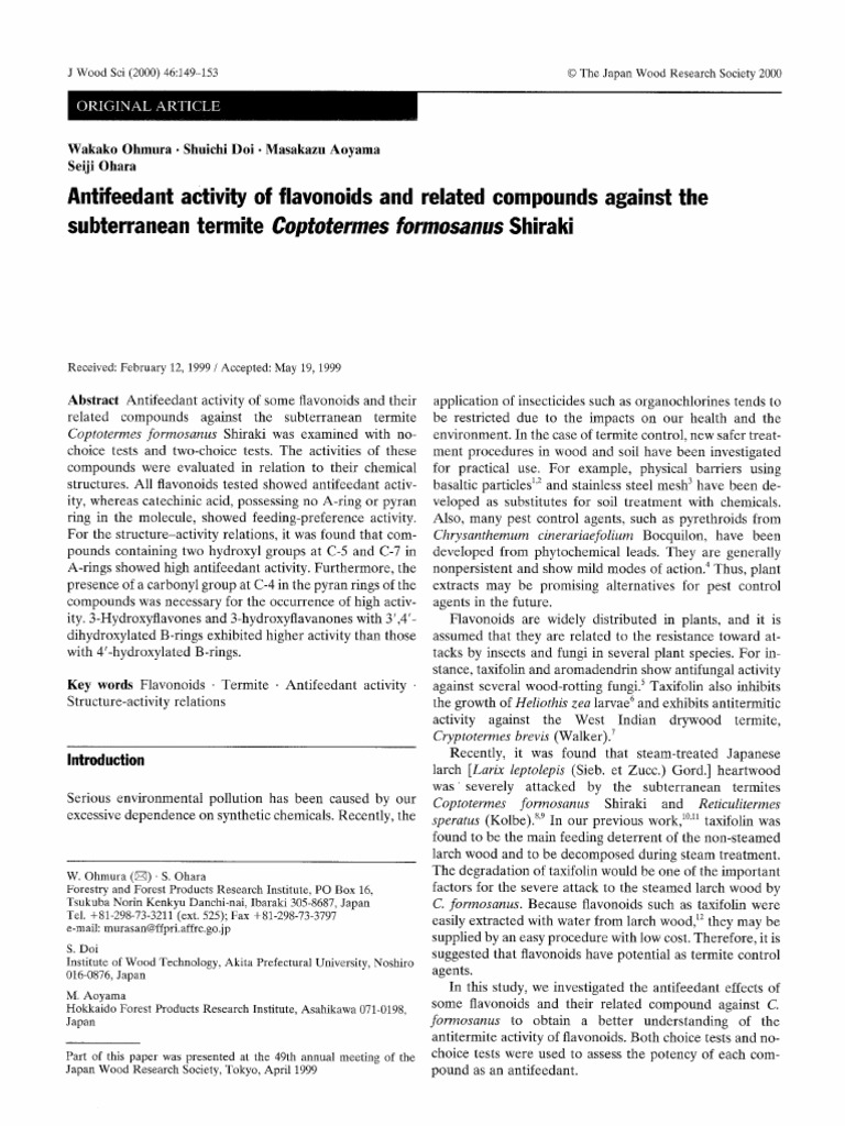 Flavonoids as Antifeedants for Termites | PDF | Wood | Mass Spectrometry