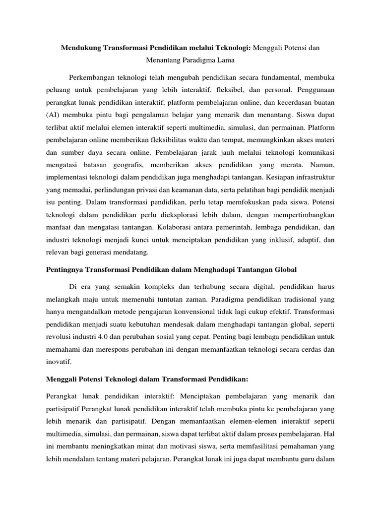 Mendukung Transformasi Pendidikan Melalui Teknologi Menggali Potensi Dan | PDF