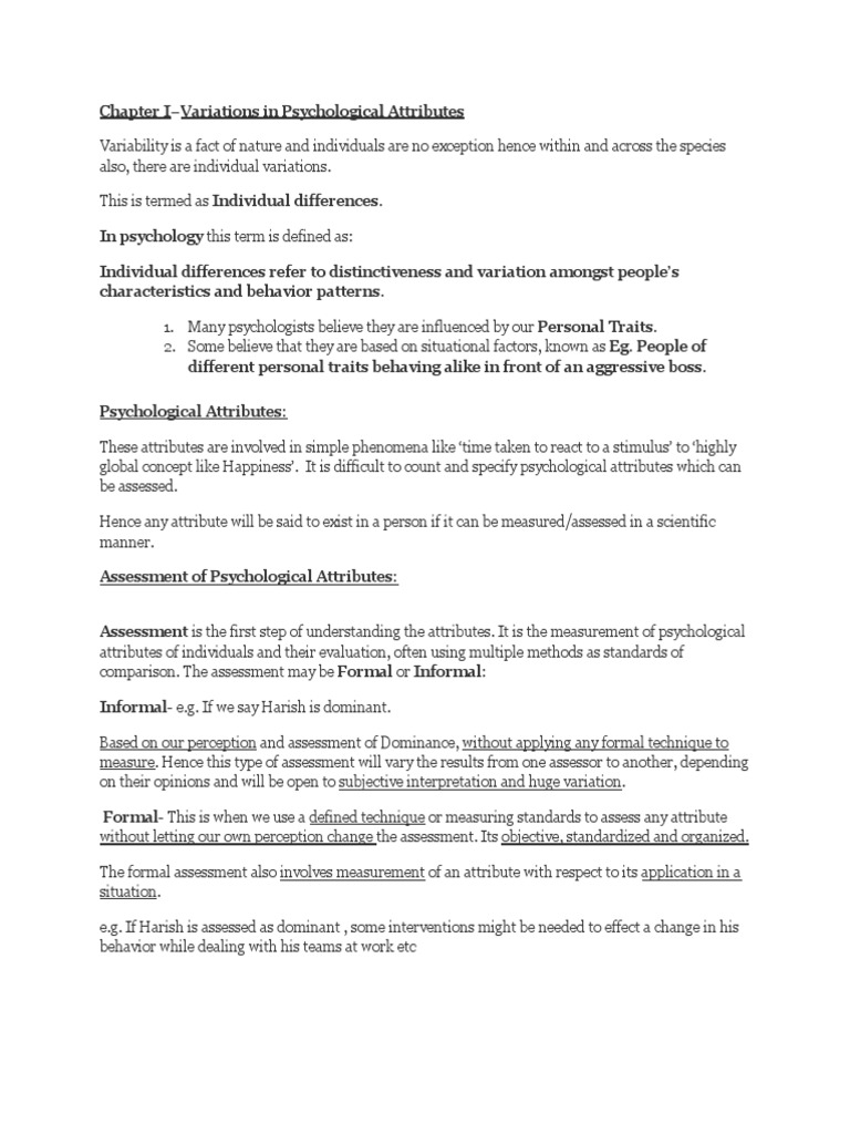 Chapter 1- Variations in Psychological Attributes | PDF | Psychology ...