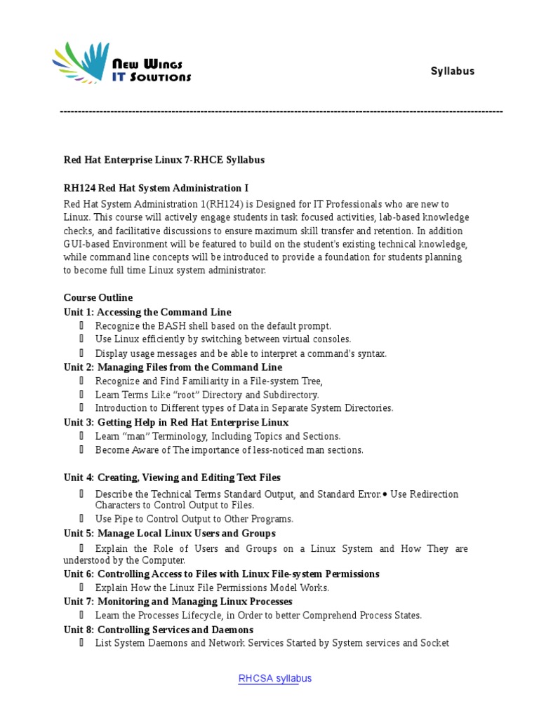 RHCSA Syllabus | PDF | Command Line Interface | File System RHCSA Syllabus | PDF | Command Line Interface | File System