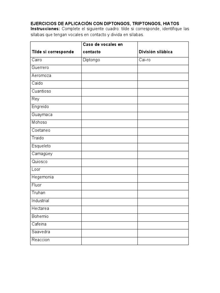 Ejercicios de División Silábica y Acentuación | PDF | Sílaba | Fonética