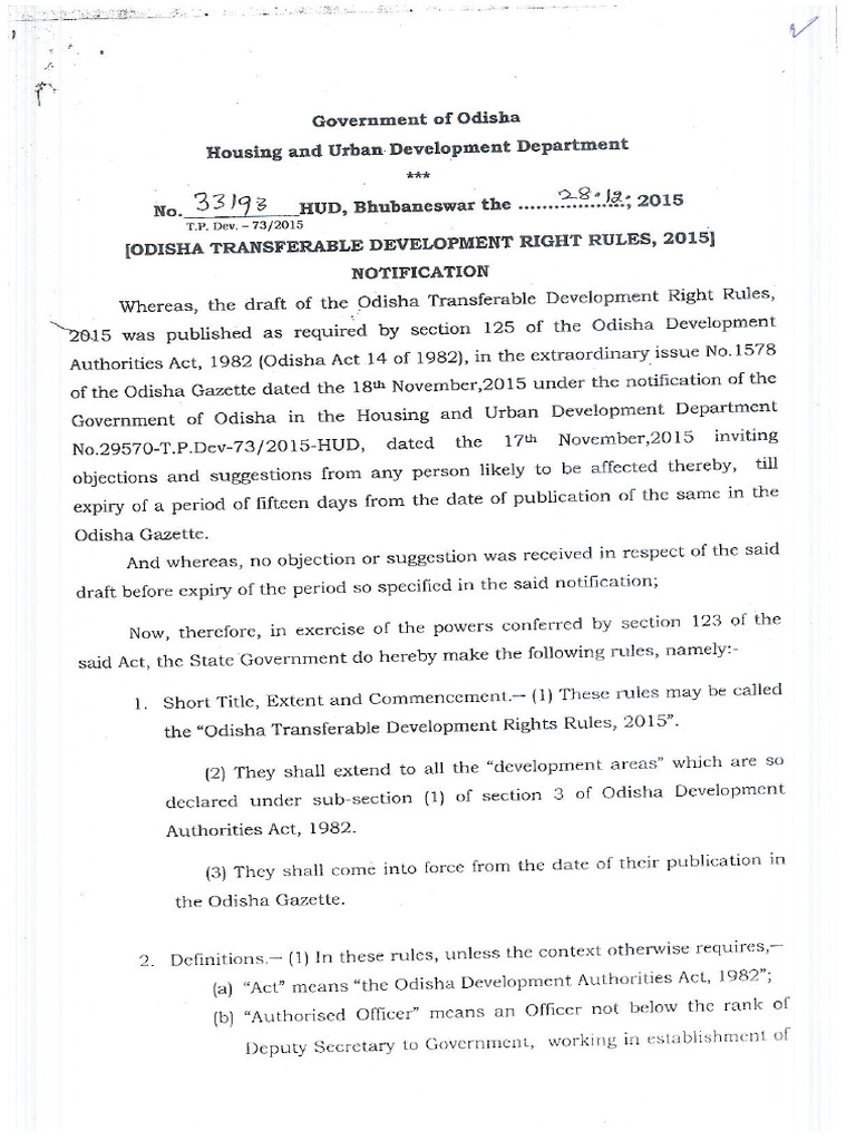 Odisha Transferable Development Rights Rules 2015 | PDF