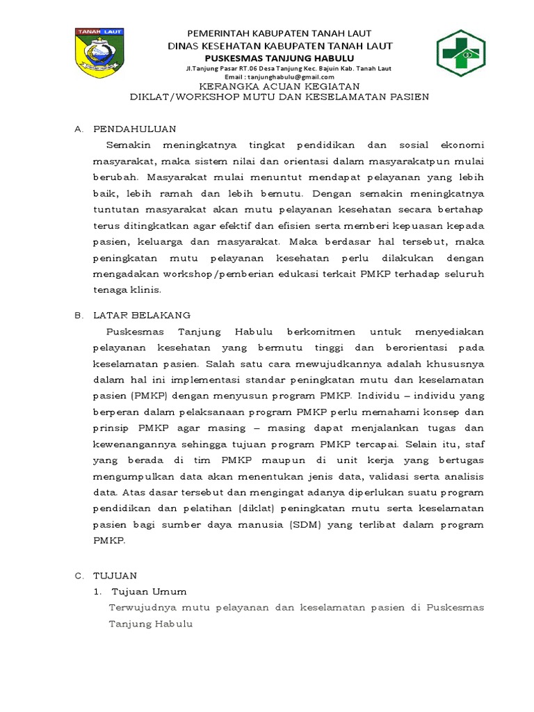 5.4.2.2 KAK Diklat Workshop Mutu Dan Keselamatan Pasien | PDF