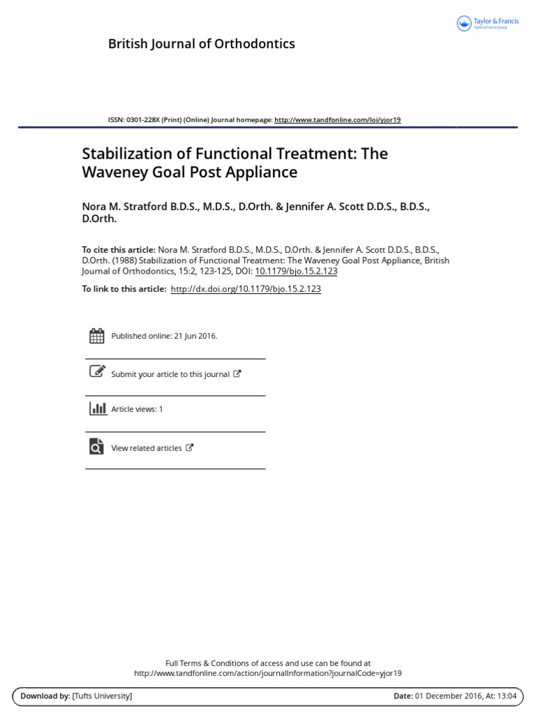 Stabilization of Functional Treatment- The Waveney Goal Post Appliance ...