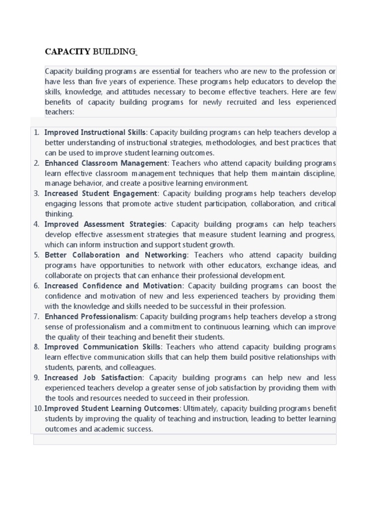Capacity Building | PDF | Teachers | Learning