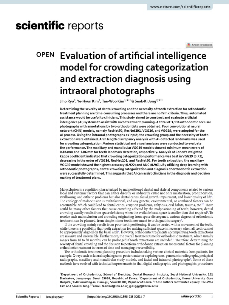 Evaluation Of Artificial Intelligence Model For Crowding Categorization