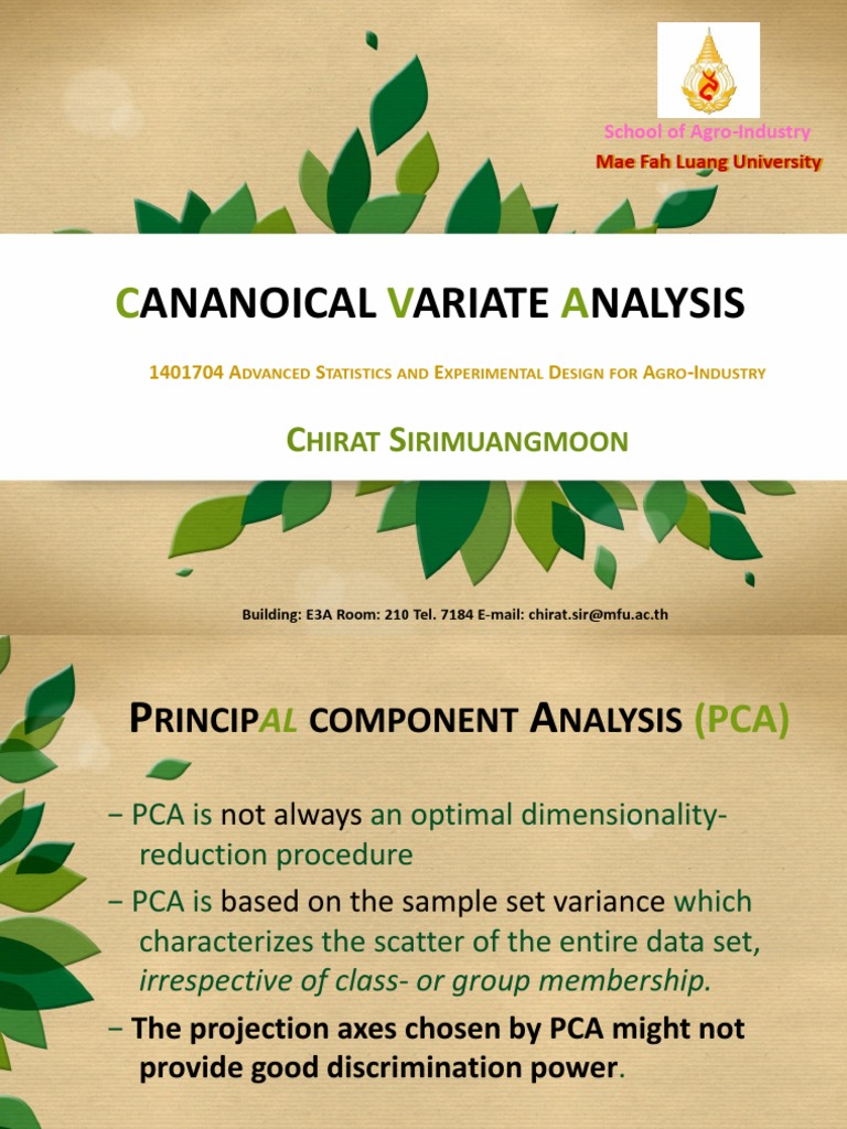 Canonical Variate Analysis Overview | PDF | Principal Component Analysis | Statistical Analysis
