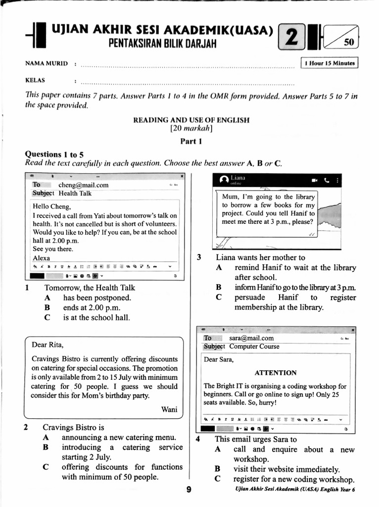 UASA English Year 6 Set 2 | PDF