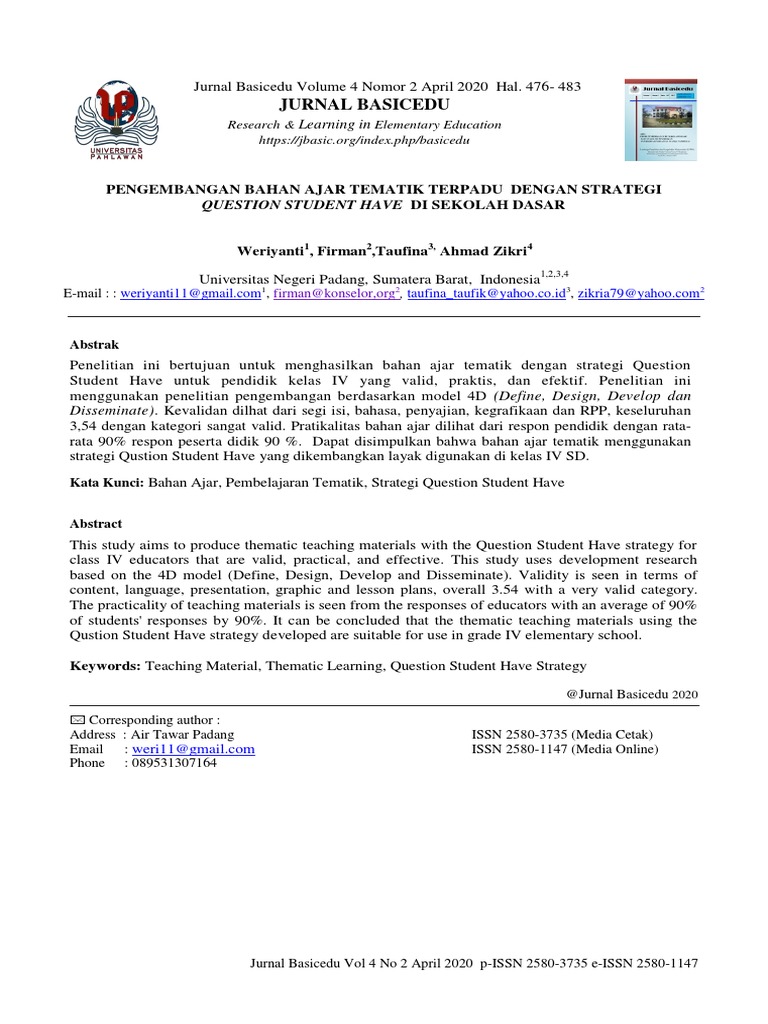 Jurnal Basicedu Learning In Pdf