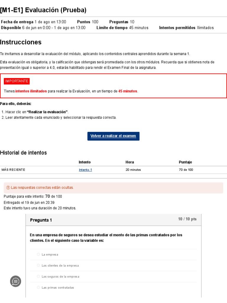 (M1-E1) Evaluación (Prueba) - FUNDAMENTOS DE ESTADÍSTICA | PDF