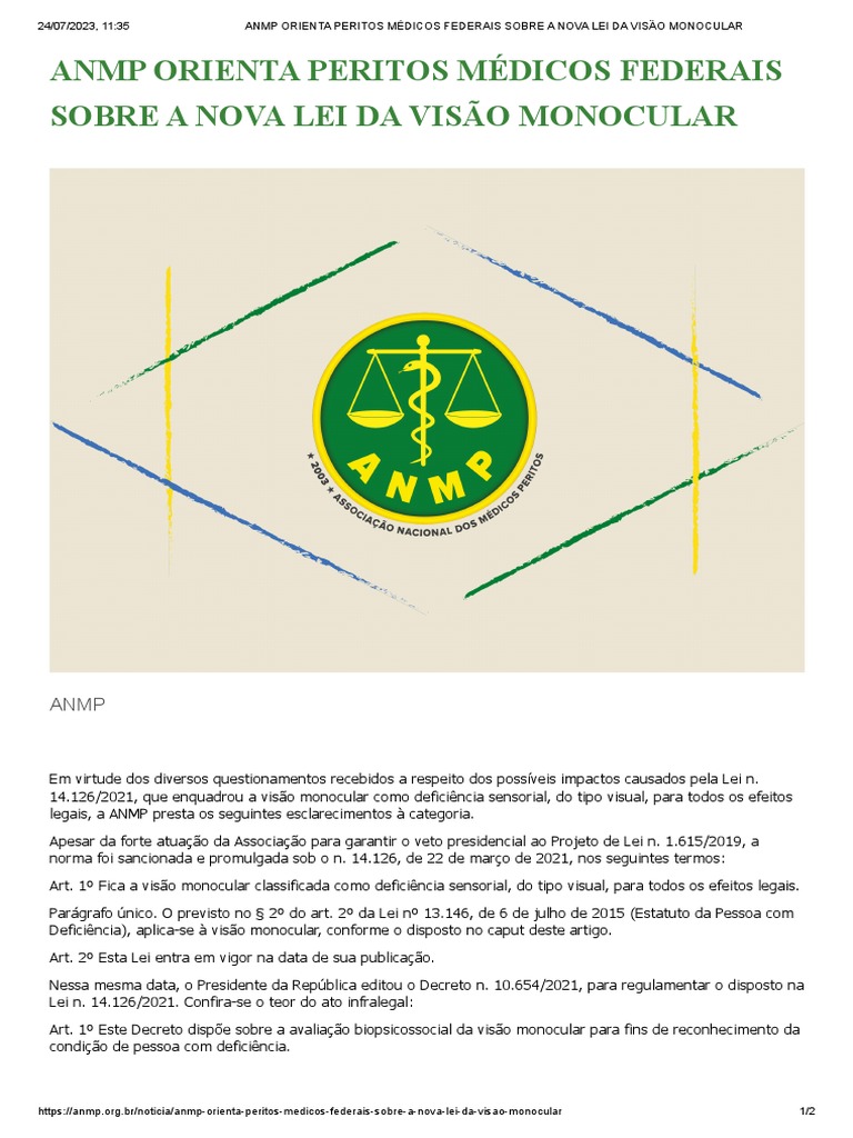 ANMP - Nova Lei de Visão Monocular | PDF
