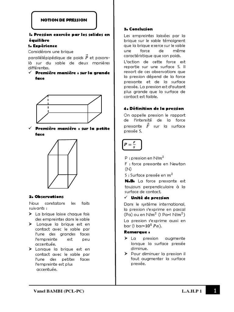 Cours Sur La Notion de Pression | PDF
