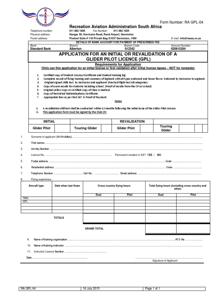 RA GPL 04 Application For An Initial or Revalidation of A Glider Pilot ...