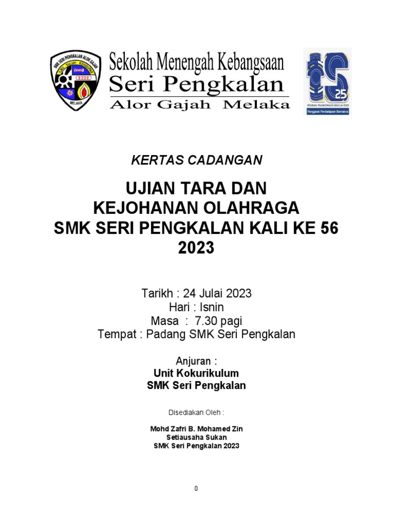 Kertas Cadangan KEJ. OLAHRAGA SMKSP KE 56, 2023 | PDF
