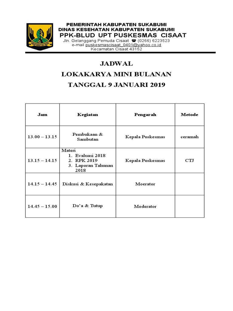 Jadwal Lokakarya Mini Bulanan Dan Tribulanan | PDF
