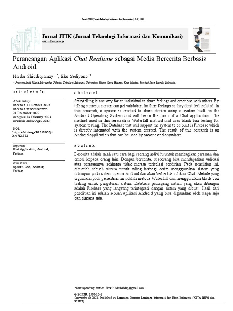 Perancangan Aplikasi Chat Realtime Sebagai Media B | PDF
