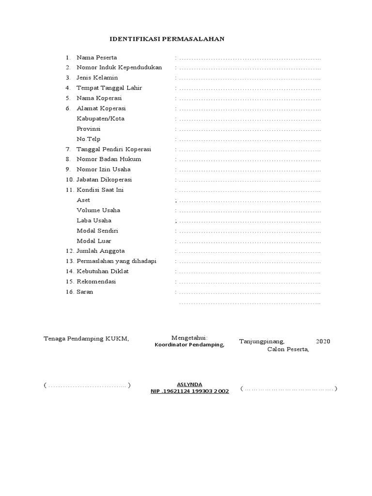 Contoh Format Penulisan Dalam Identifikasi Permasalahan Koperasi | PDF
