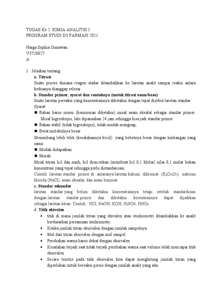Tugas Ke 2 Analisis Farmasi I 2021 | PDF