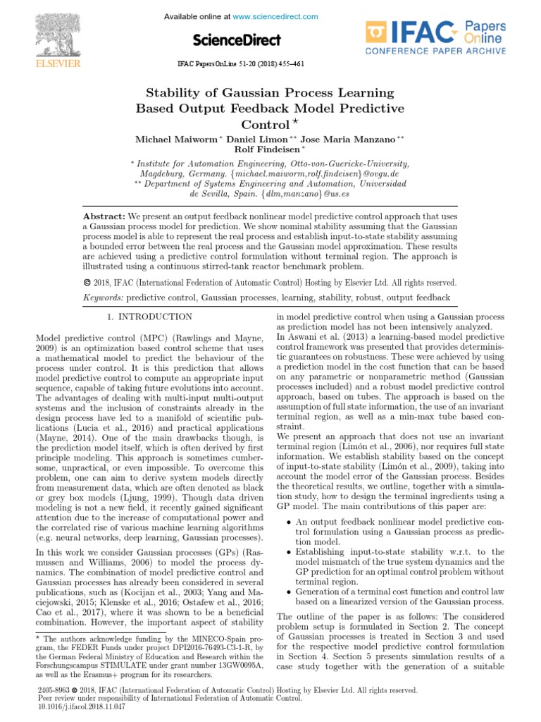 Stability of Gaussian Process Learning Based Output Feedback Model P ... Stability of Gaussian Process Learning Based Output Feedback Model P ...