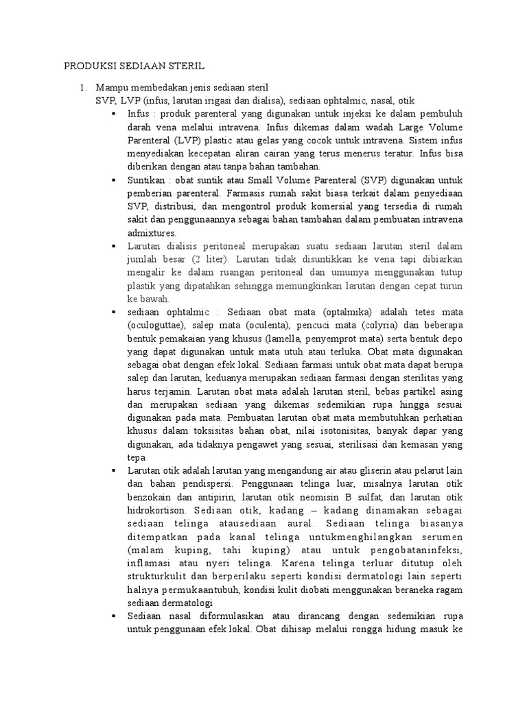 Produksi Sediaan Steril | PDF