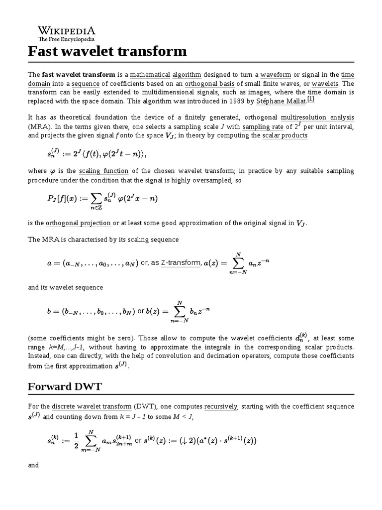 Fast Wavelet Transform | PDF | Wavelet | Functional Analysis