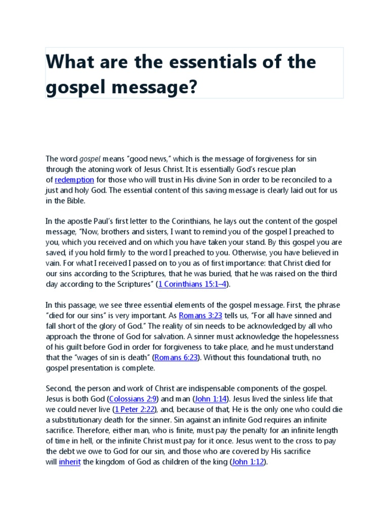 What Are The Essentials of The Gospel Message | PDF | The Gospel ...