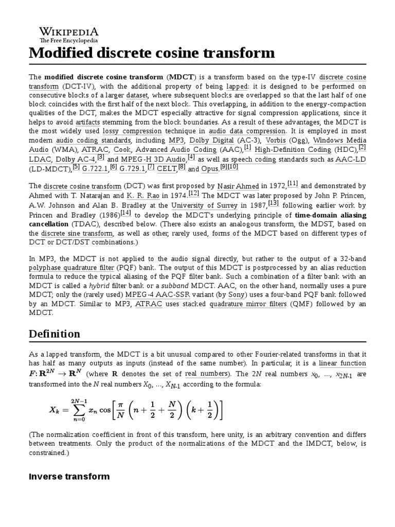 Modified Discrete Cosine Transform | PDF