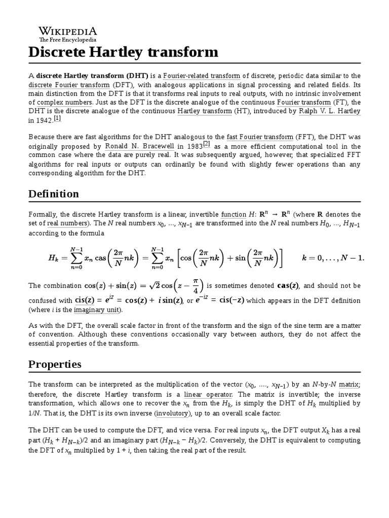 Discrete Hartley Transform | PDF | Fast Fourier Transform | Algorithms ...