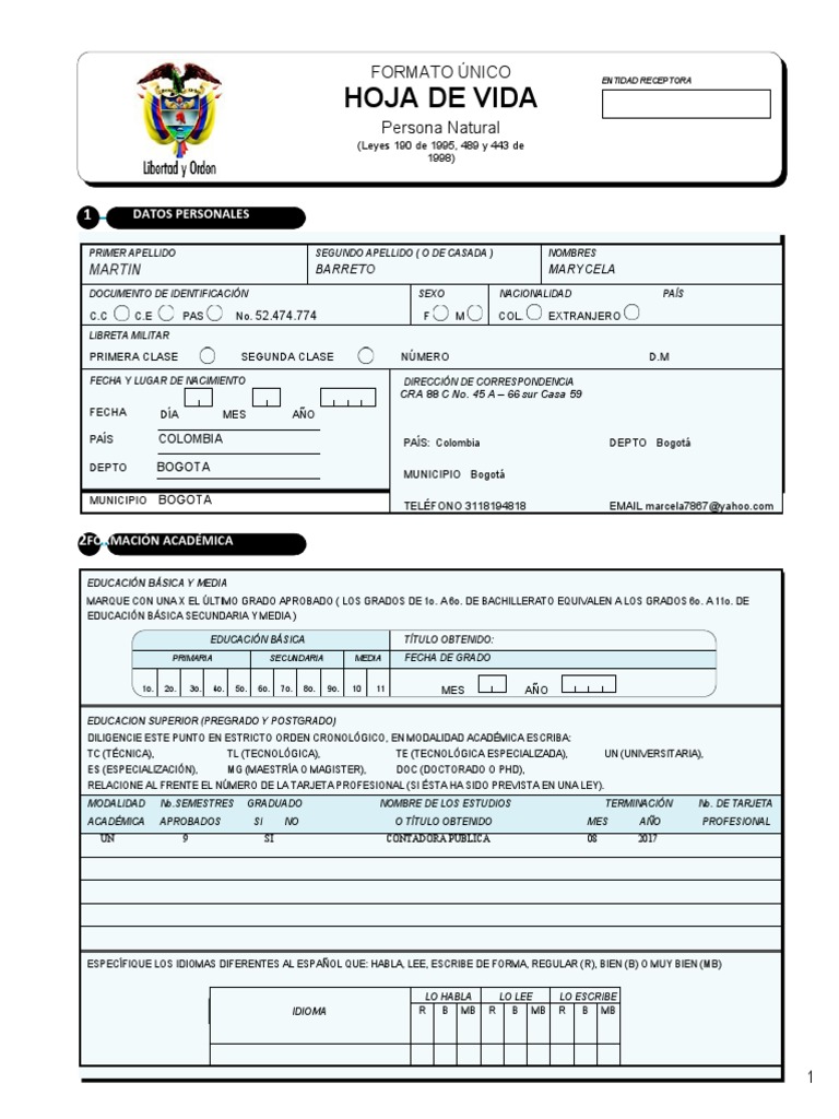 Hoja De Vida Funcion Publica Pdf