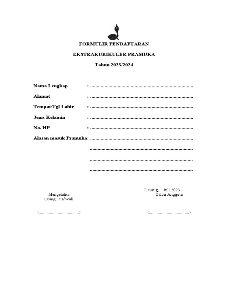 Formulir Pendaftaran Anggota Gerakan Pramuka | PDF