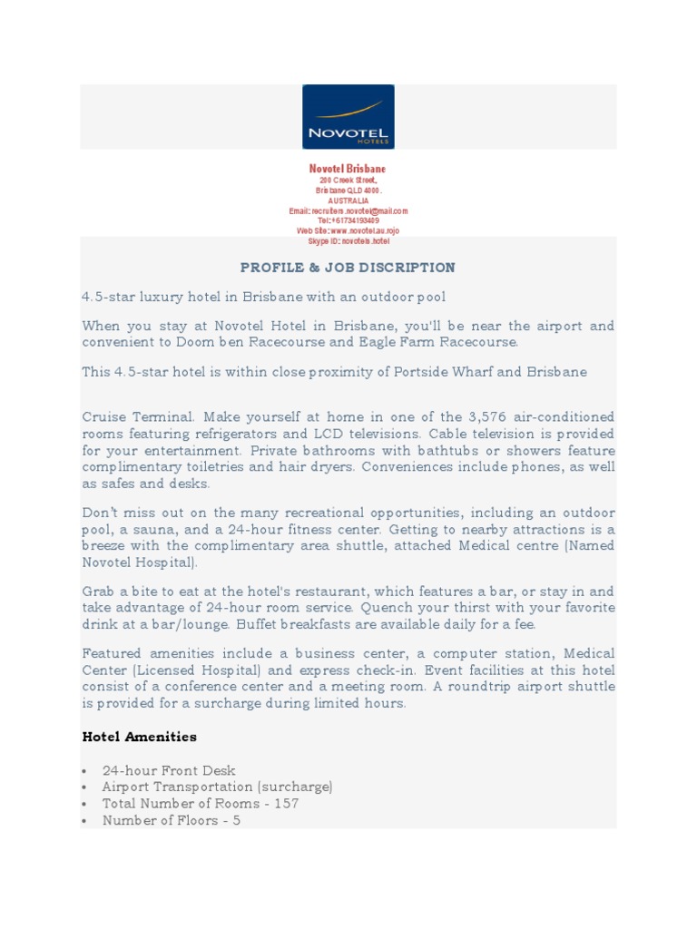 Novotel Brisbane Hotel Guide | PDF