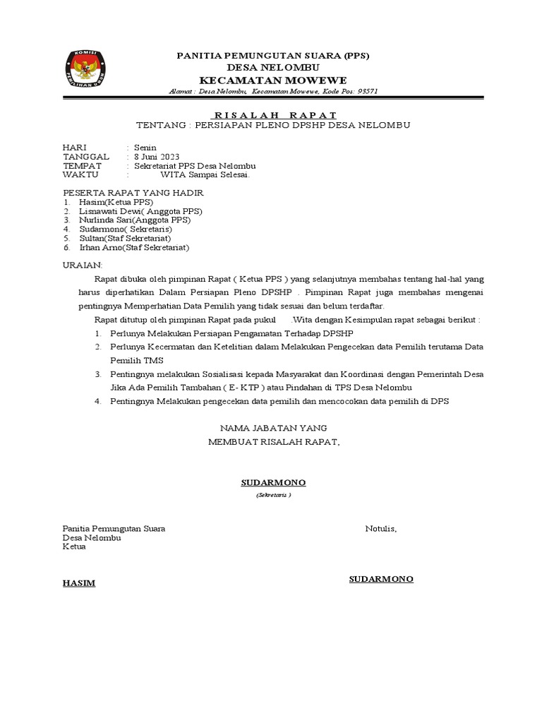 Risalah Rapat | PDF