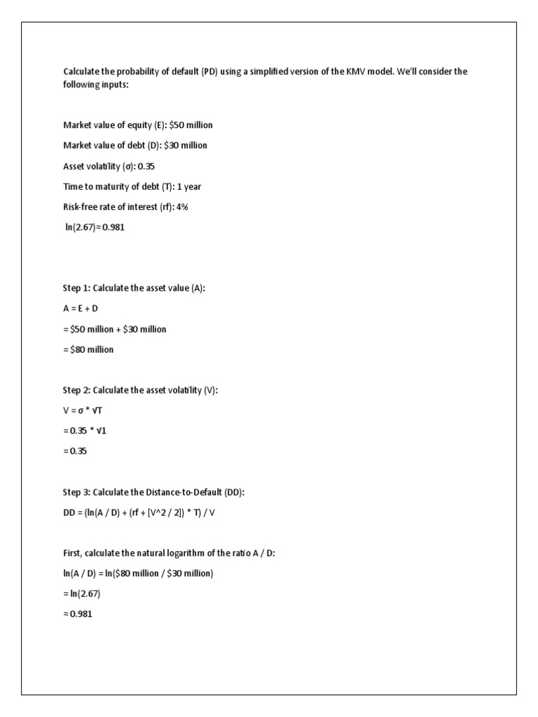 KMV Model Default Probability Calculation | PDF