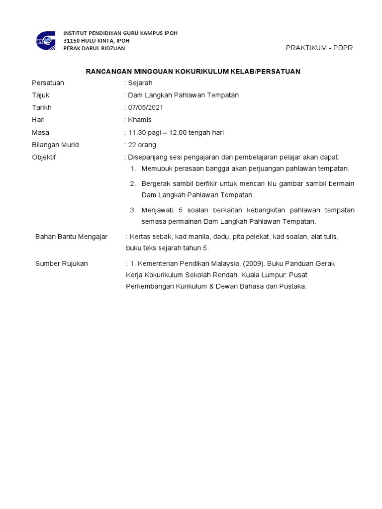 RPH Persatuan Sejarah M11 | PDF