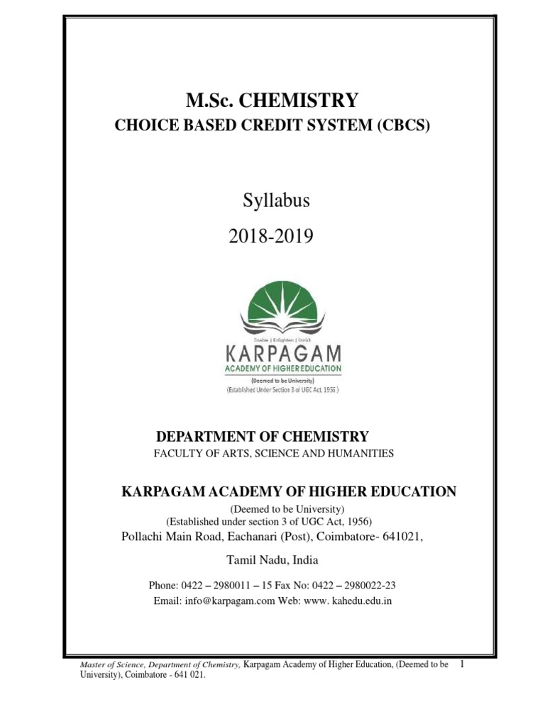 M.SC Chemistry Curriculum Syllabus 2018 19 | PDF | Matrix (Mathematics) | Chemistry