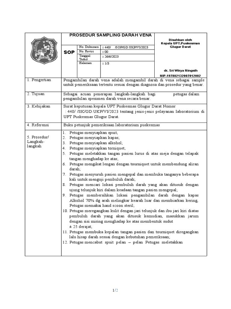 Prosedur Sampling Darah Vena | PDF