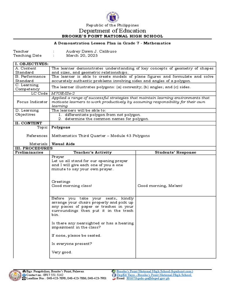 Lesson Plan Polygons | PDF | Learning | Shape