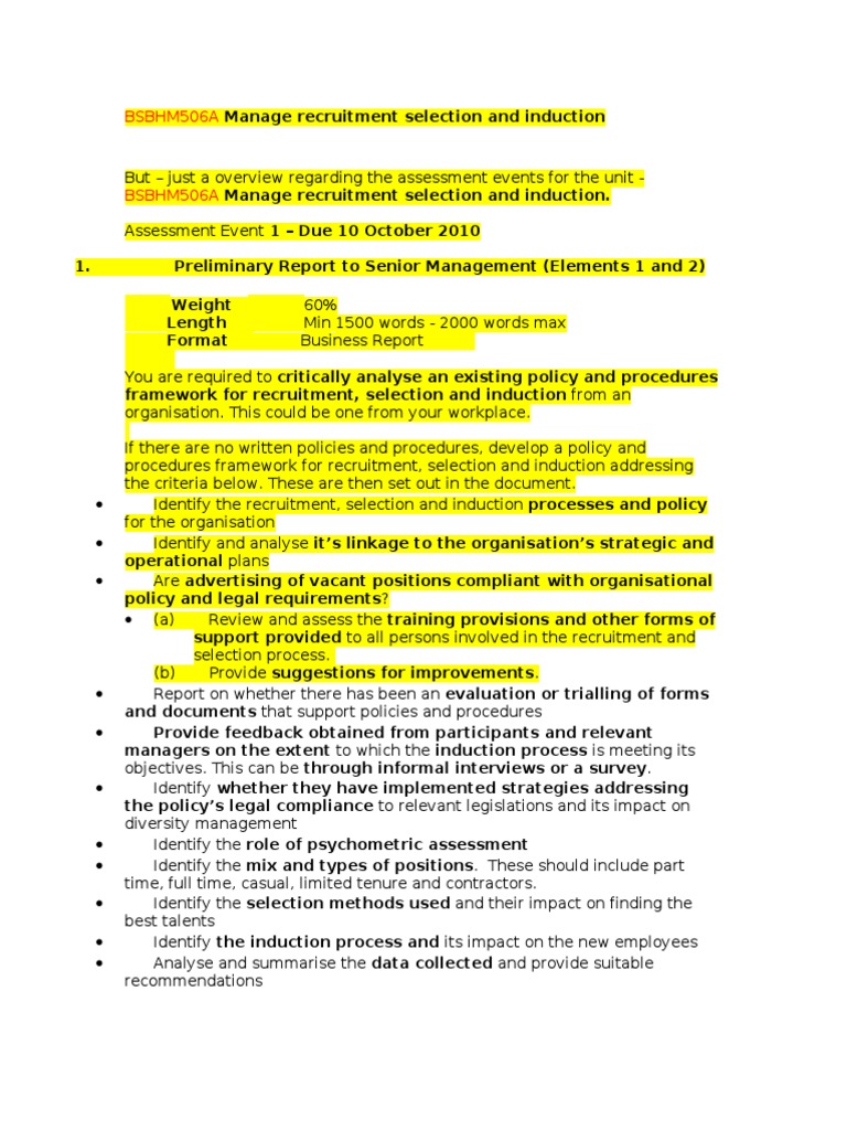 BSBHM506A Manage Recruitment Selection and Induction | PDF ...