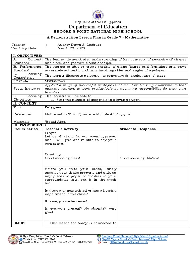 Lesson Plan Diagonals | PDF