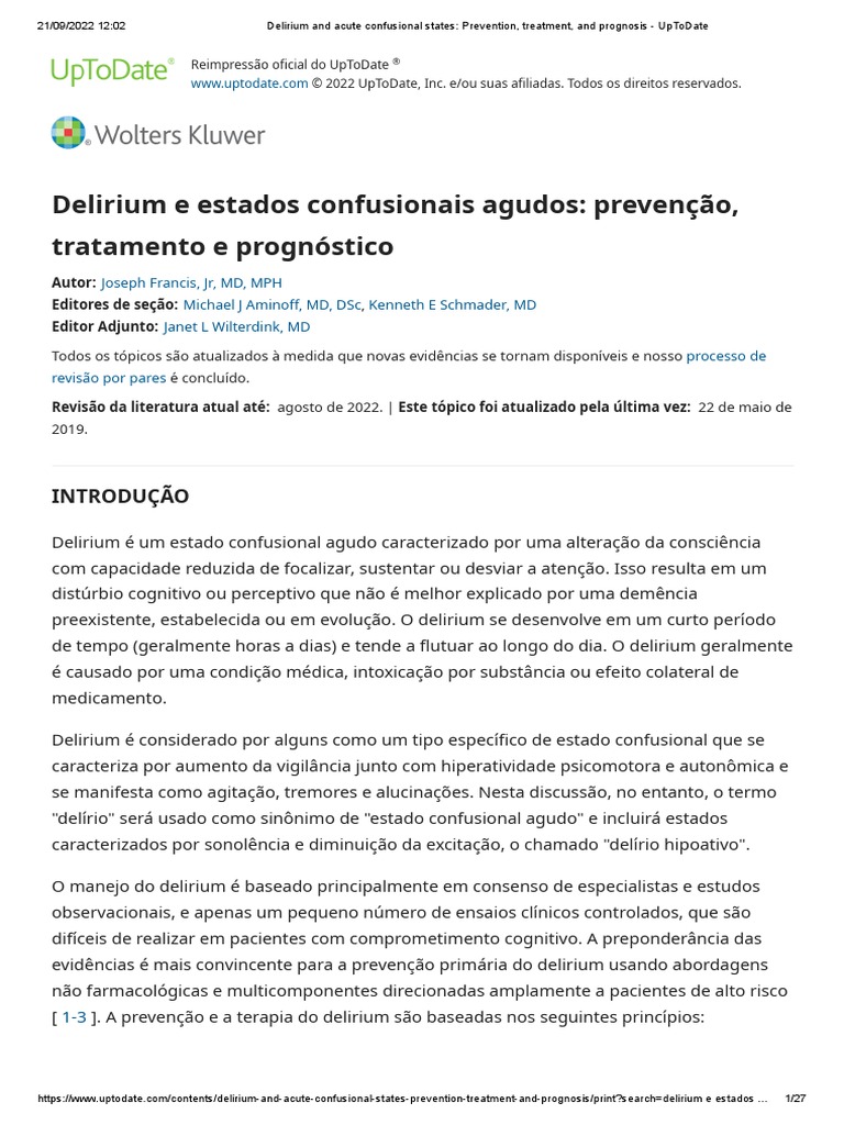 Delirium and Acute Confusional States - Prevention, Treatment, and ...