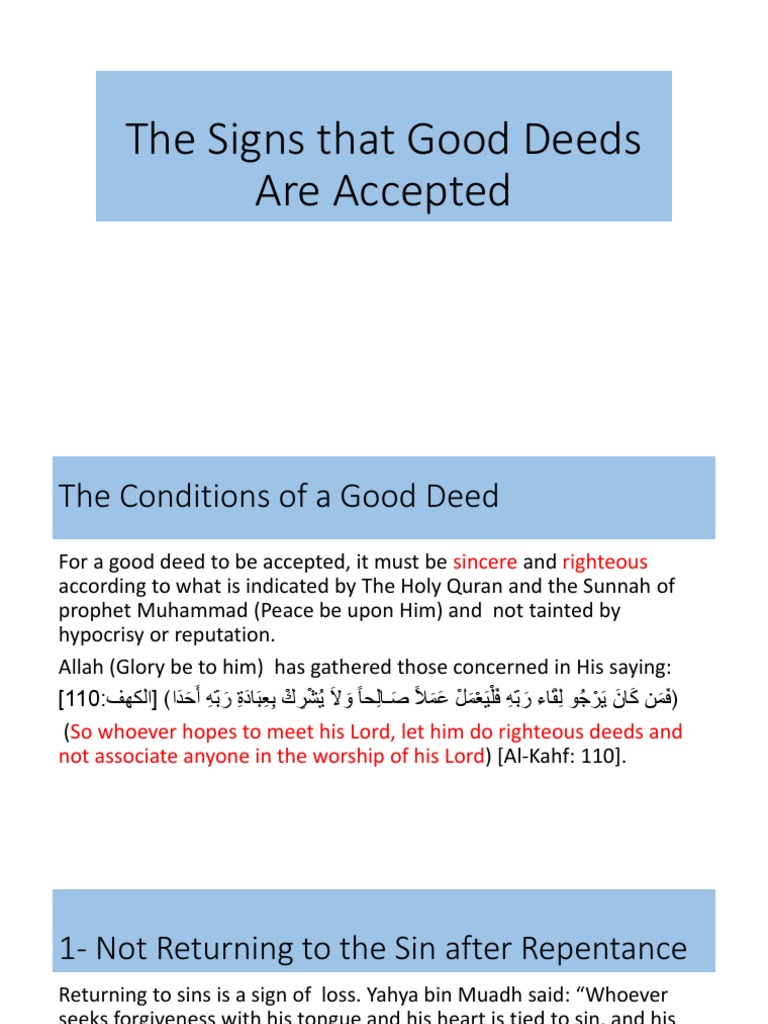 The Signs That Good Deeds Are Accepted | PDF