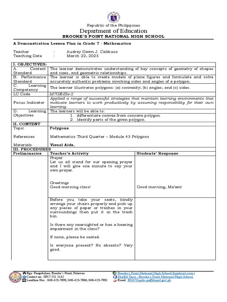 Lesson Plan Convex Polygon | PDF