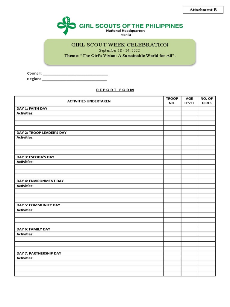 Attachment B GS Week Report Form | PDF
