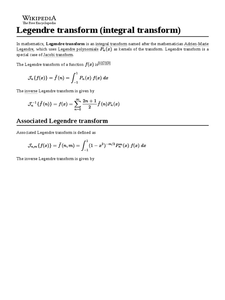 Legendre Transform (Integral Transform) | PDF