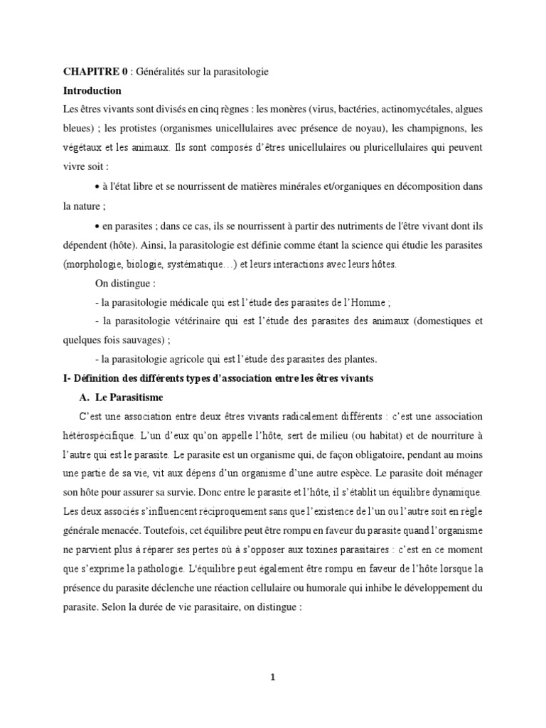 Introduction à la parasitologie générale | PDF | Parasitisme | Espèces