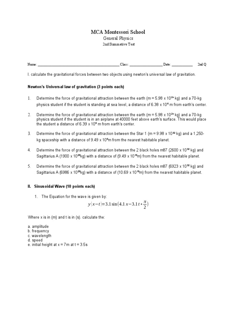 Gravitational Forces and Waves Test | PDF | Gravity | Frequency