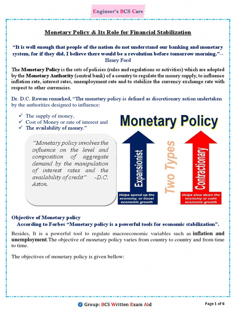 Monetary Policy Its Role For Financial Stabilization | PDF | Monetary ...