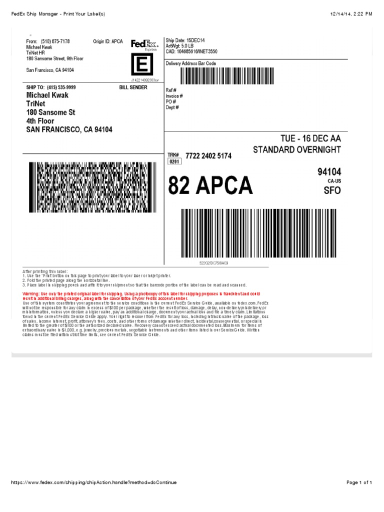 FedEx Ship Manager - Print Your Label(s) | PDF